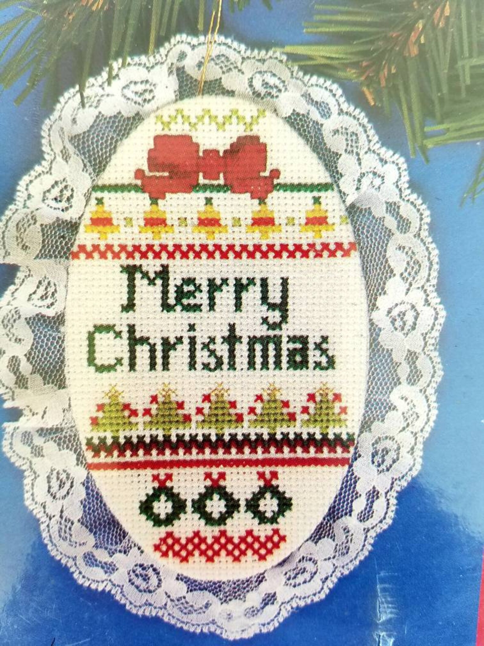 Merry Christmas Sampler Counted Cross Stitch Kit Lace Ornament Designs ...