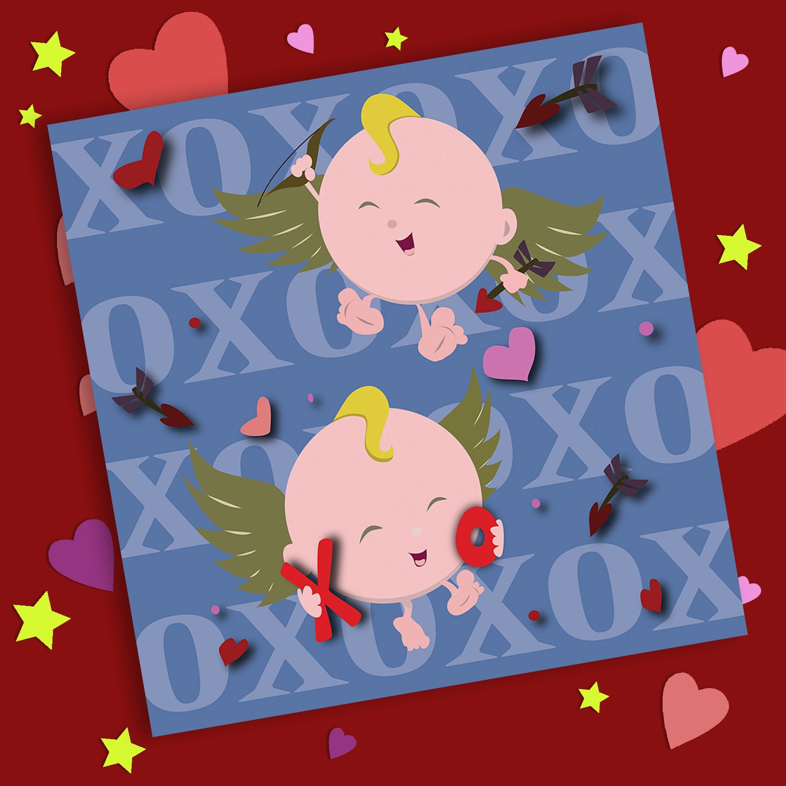 Two Cupids in Square Stickers Cupid Valentine Sticker Weatherproof ...