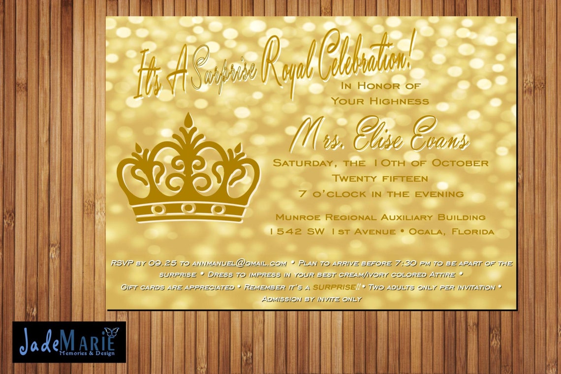 Royal Surprise Party Invitation Printable Gold Birthday Party Empire - Etsy