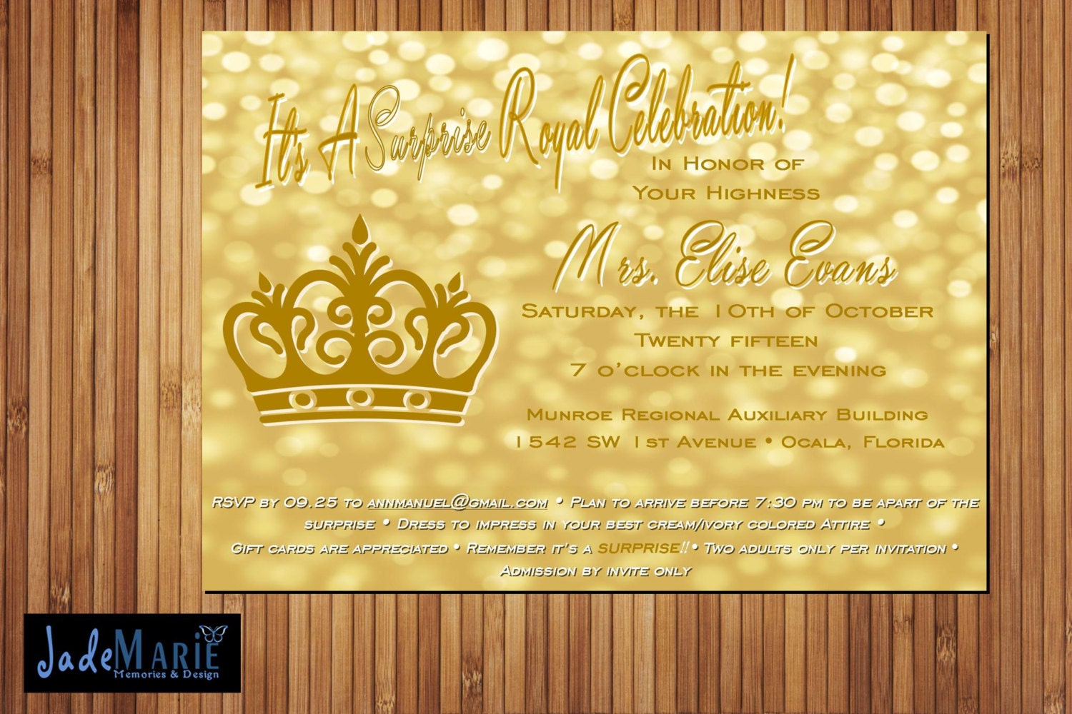 Royal Surprise Party Invitation Printable Gold Birthday Party Empire - Etsy