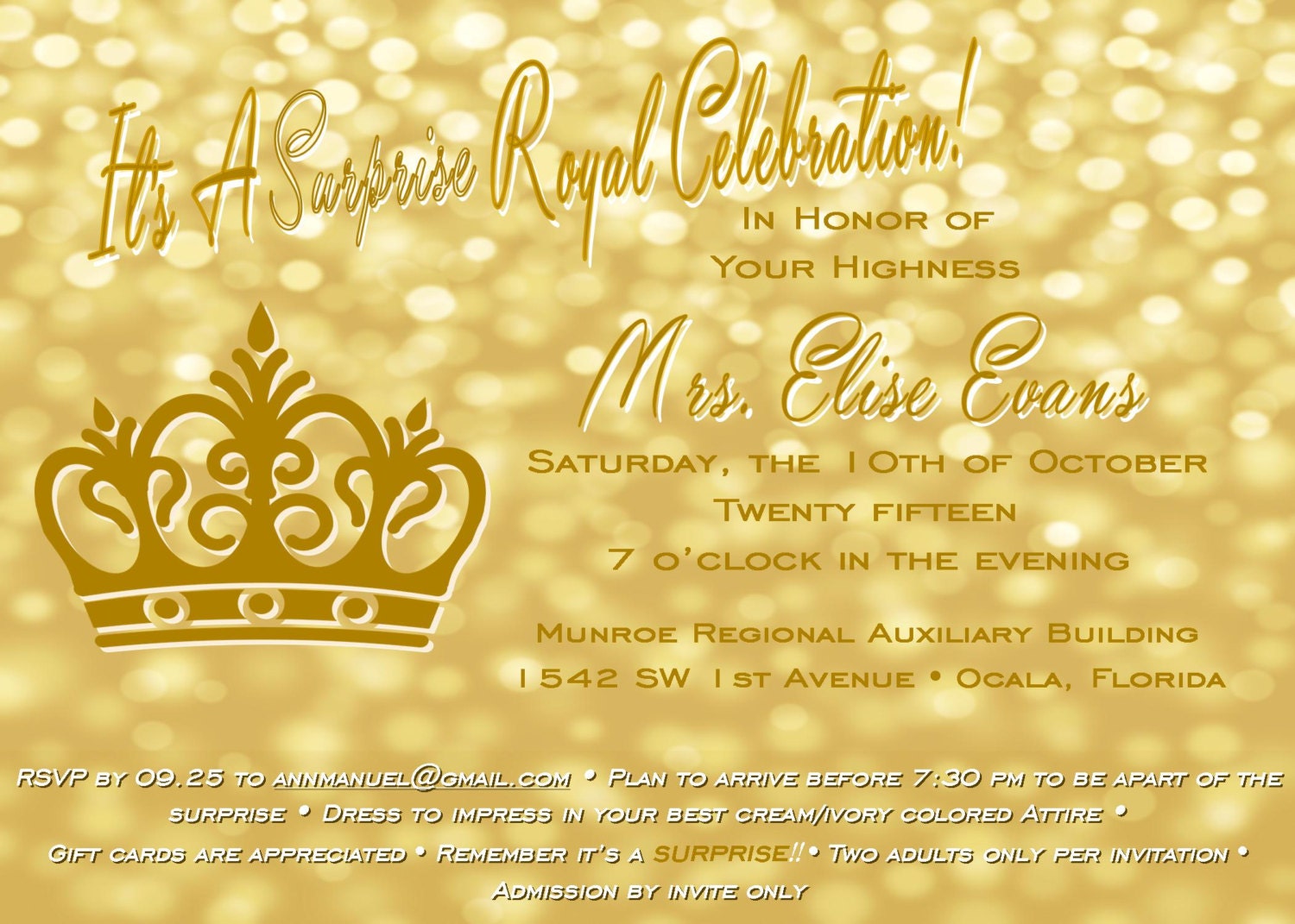 Royal Surprise Party Invitation Printable Gold Birthday Party Empire - Etsy