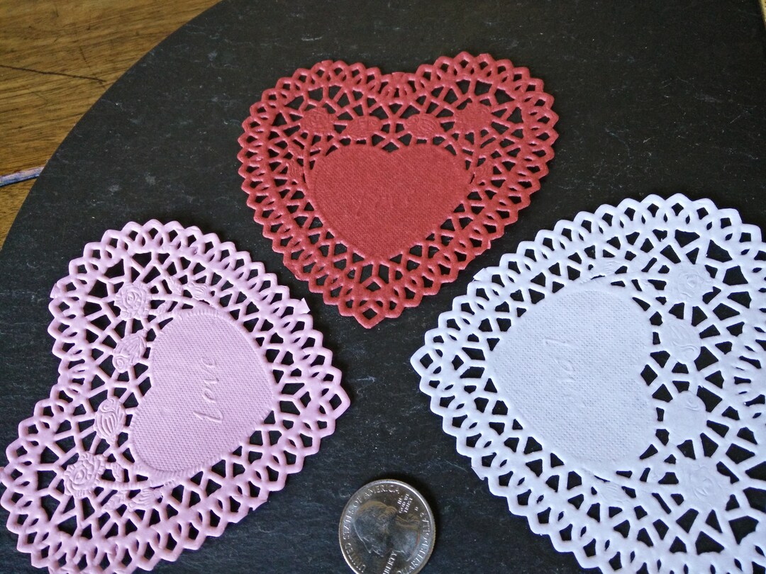 20+ Paper Lace Floral Heart in Heart Shaped 4" Doilies Wedding ...