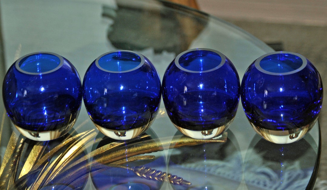 4 COBALT BLUE VOTIVES W/votive Candles - Etsy