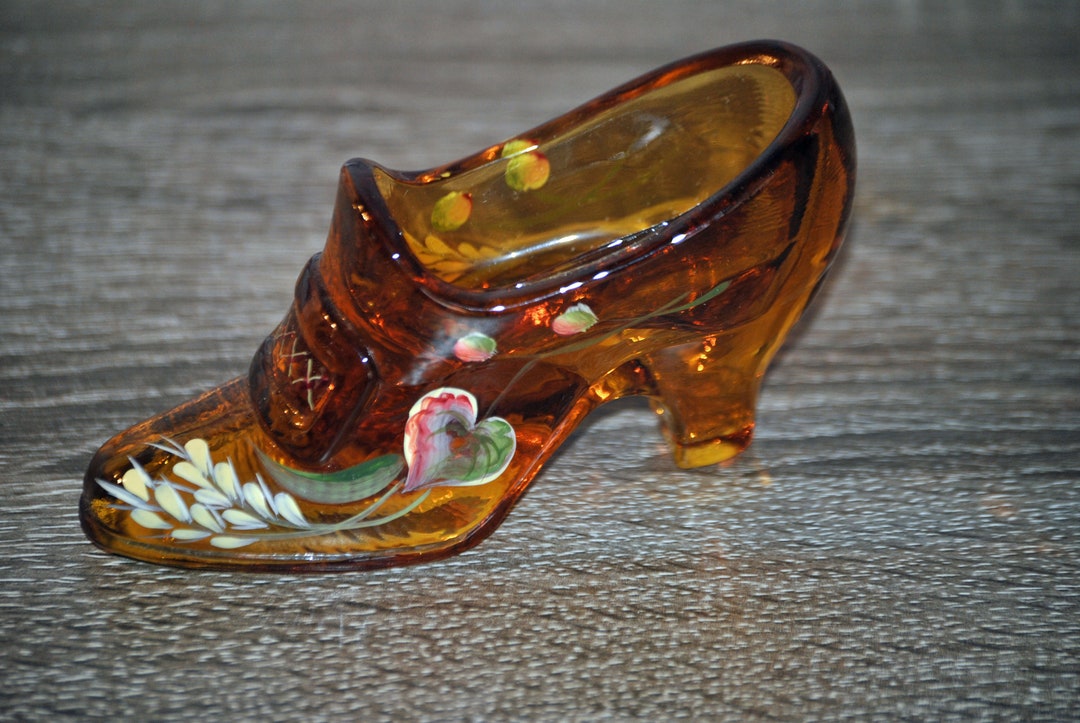 FENTON SHOE AMBER Glass Dainty Flower Trim-original Box and Sticker - Etsy