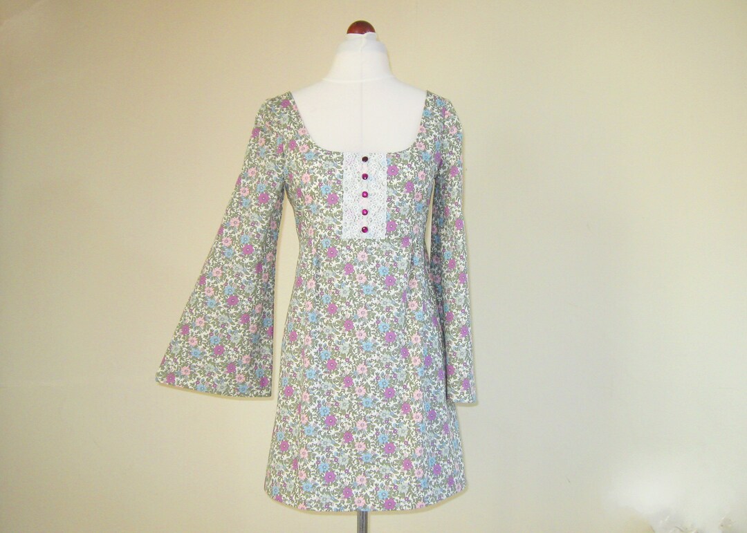 60s/70s Mini Dress, Bell Sleeves, Summer Hippie Floral Day Dress - Etsy