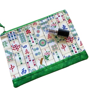Green Mahjong Fabric Zipper Bag, Mahjong Gift, Handmade Padded Zipper ...