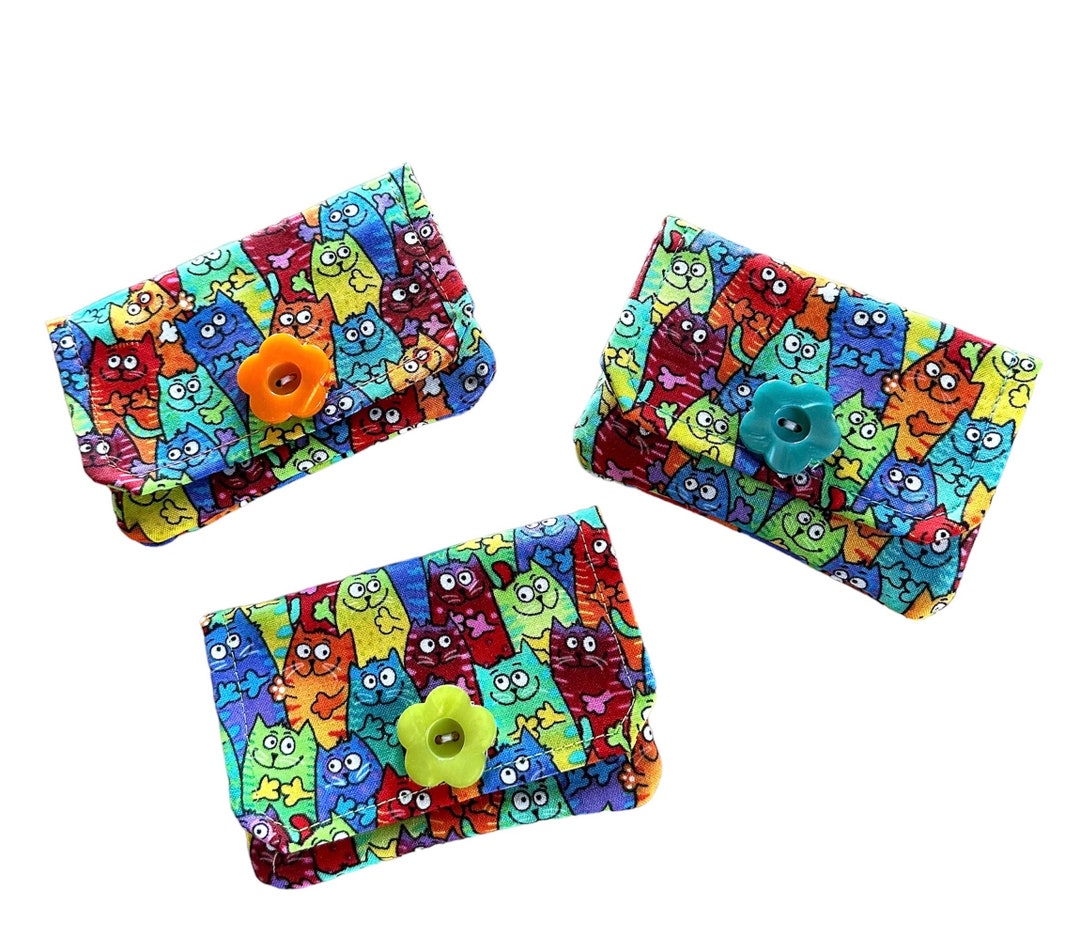 Cat Card Holder Wallet, Cat Lover Gift, Colorful Cats Fabric Credit ...