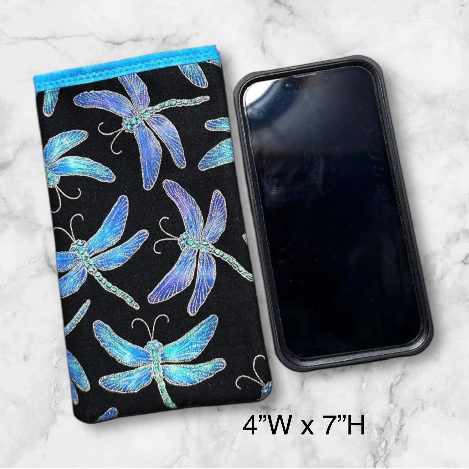 Handmade Fabric Cell Phone Pouch, Open-end Sunglass Case, Dragonfly ...