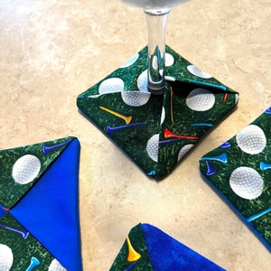 Golf Coasters, Golf Theme Gift, Set of 4, Wine Glass Fabric Coasters ...