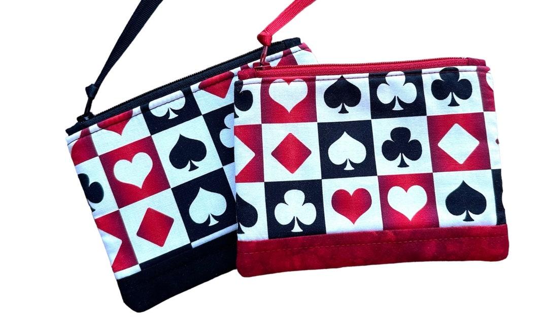 Playing Card Suit Fabric Zipper Coin Purse for Coins, Padded Zipper Bag ...
