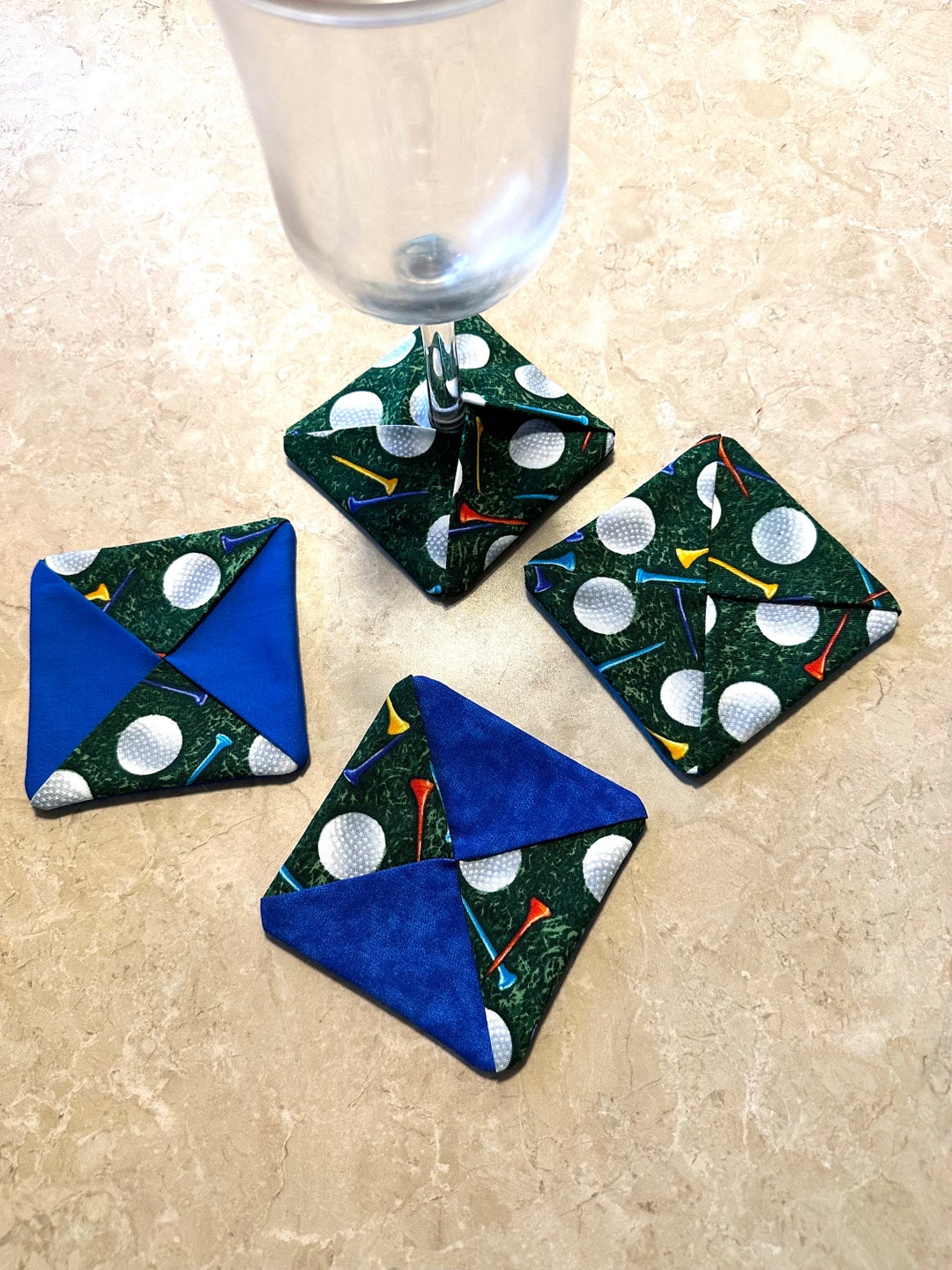 Golf Coasters, Golf Theme Gift, Set of 4, Wine Glass Fabric Coasters ...