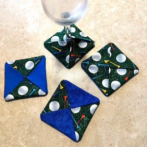 Golf Coasters, Golf Theme Gift, Set of 4, Wine Glass Fabric Coasters ...