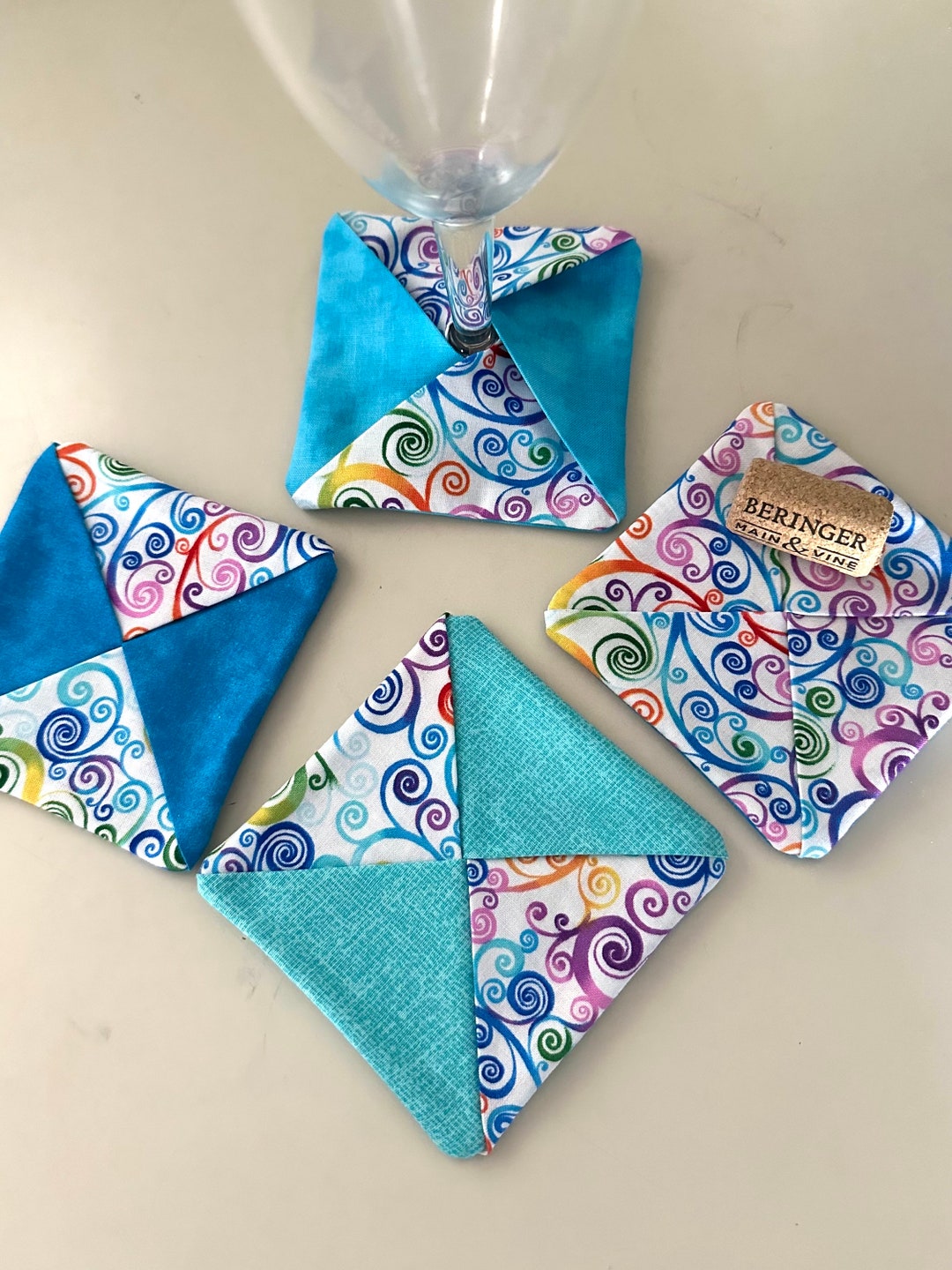 Multi-color Swirl Fabric Wine Glass Coasters, Mothers Day Gift, Set of ...
