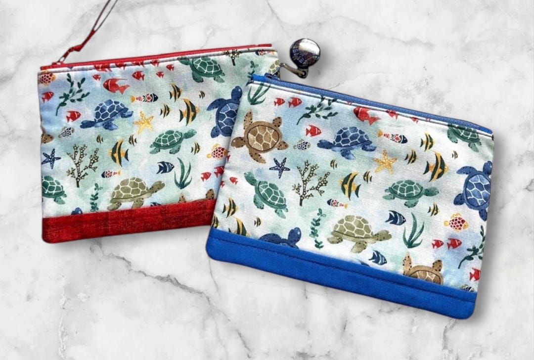 Turtle and Fish Zipper Bag, Turtle Gift, Purse Organizer, Handmade ...