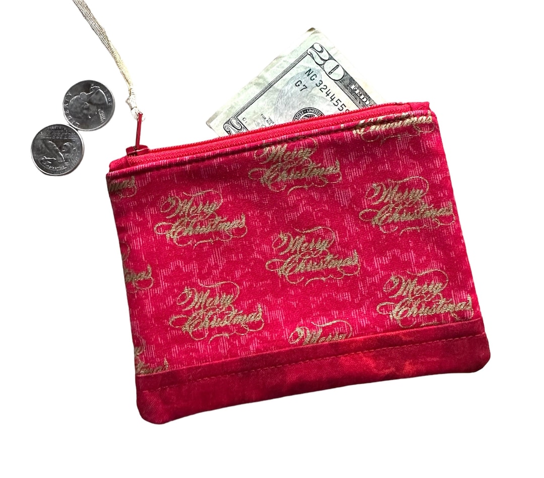 Christmas Coin Purse, Merry Christmas Fabric, Gift Card Holder ...