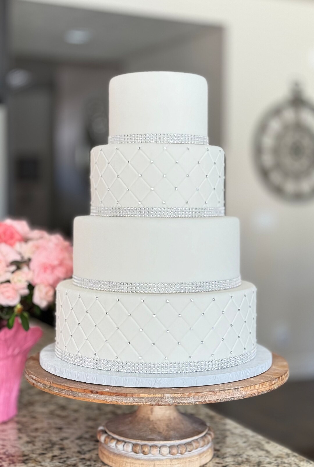 Four Tier Quilted Fondant Wedding Cake, Fake Wedding Cake, Faux Wedding ...