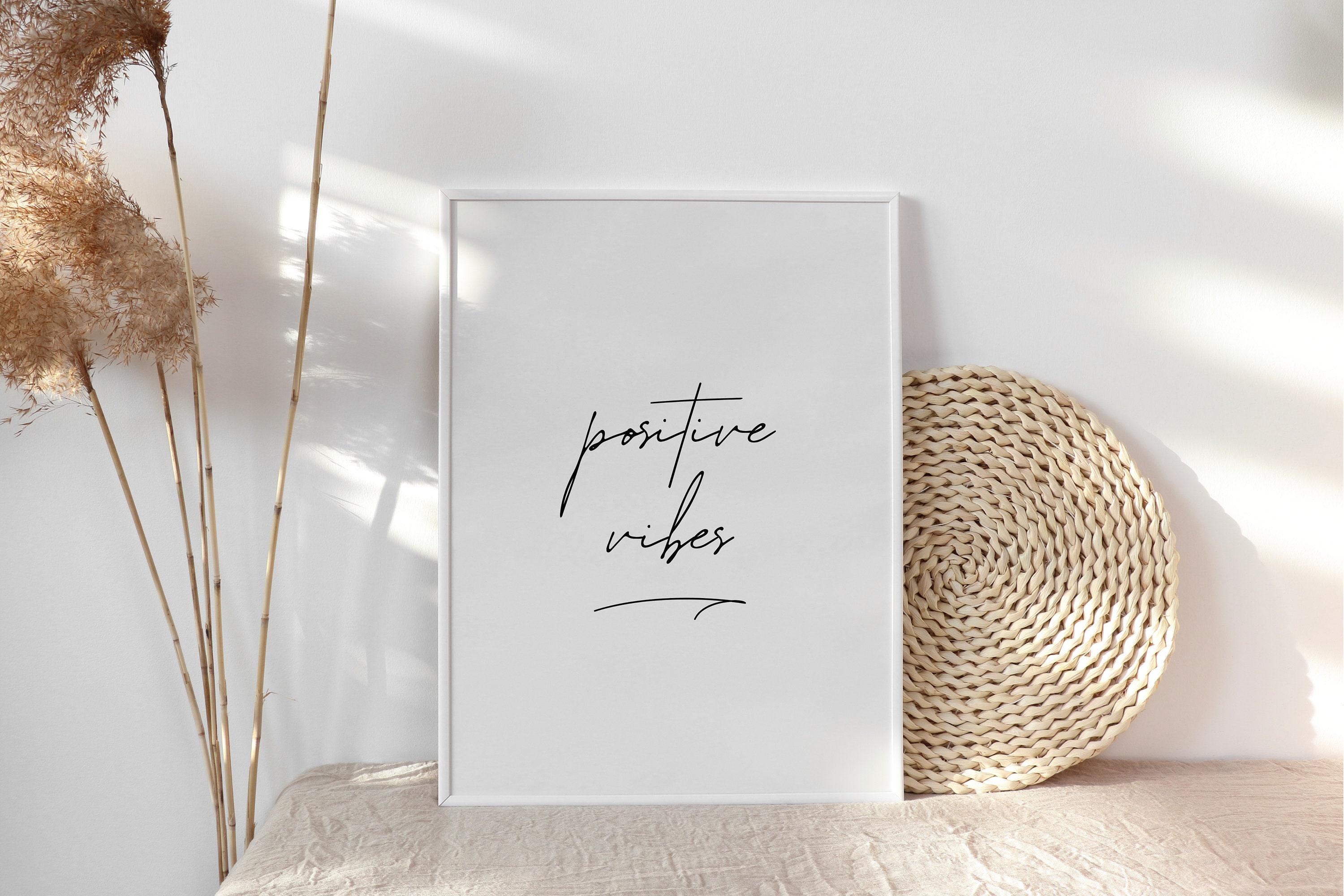 Positive Vibes Typography Digital Art Print, Motivational Quote Wall ...