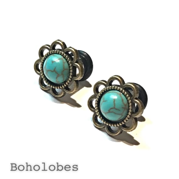 Blue Turquoise Flower Plugs Gauges: 14g 12g 10g 8g 6g 4mm 4g | Etsy