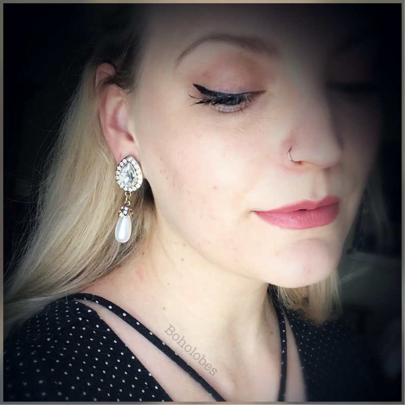 Yellow Gold Plugs Water Drop Crystal Plugs and Pearl Wedding - Etsy