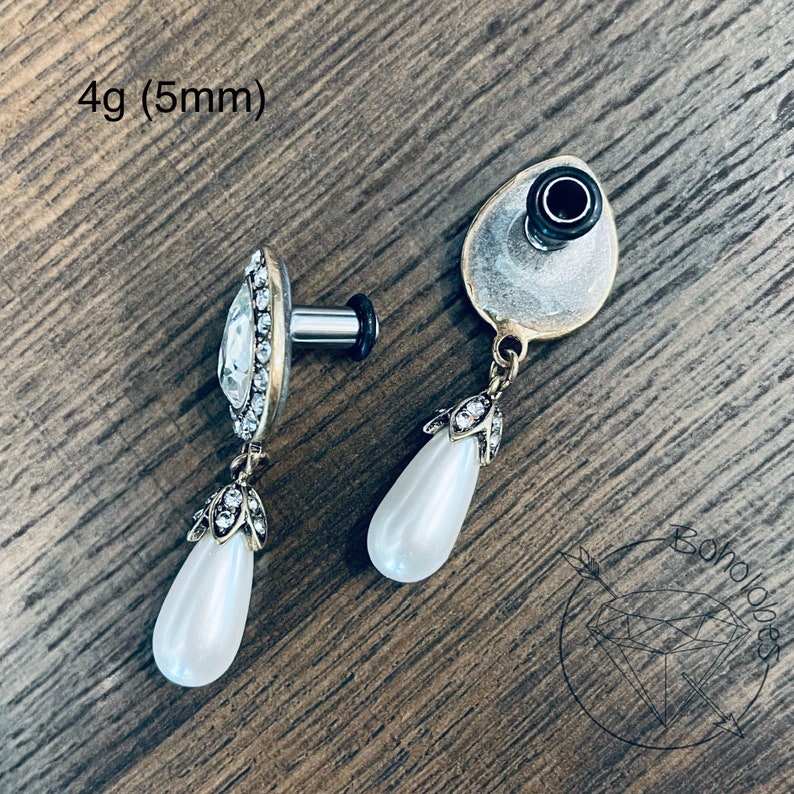 Yellow Gold Plugs Water Drop Crystal Plugs and Pearl Wedding - Etsy