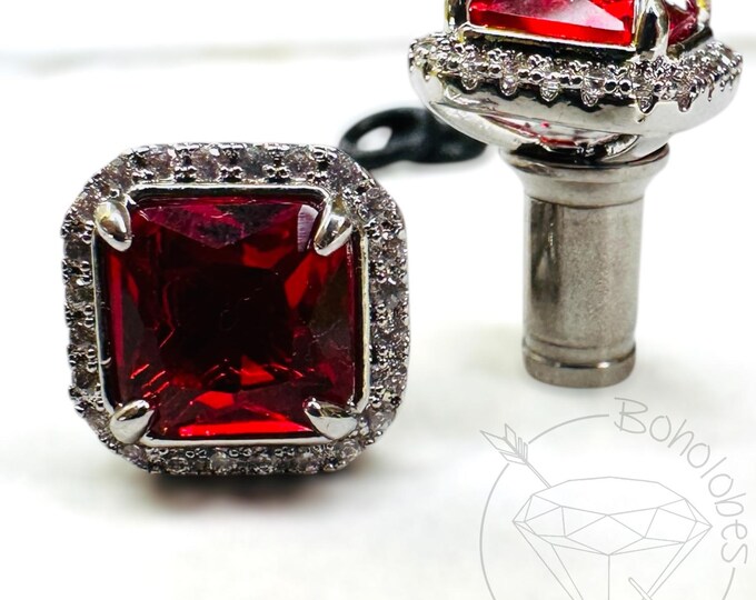 Blood Red Fang Dark Romance Goth Crystal Plugs Square CZ White Gold ...