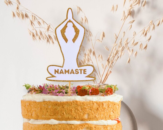 Yoga Pose Cake Topper Namaste Cake Topper Handmade White and Gold ...