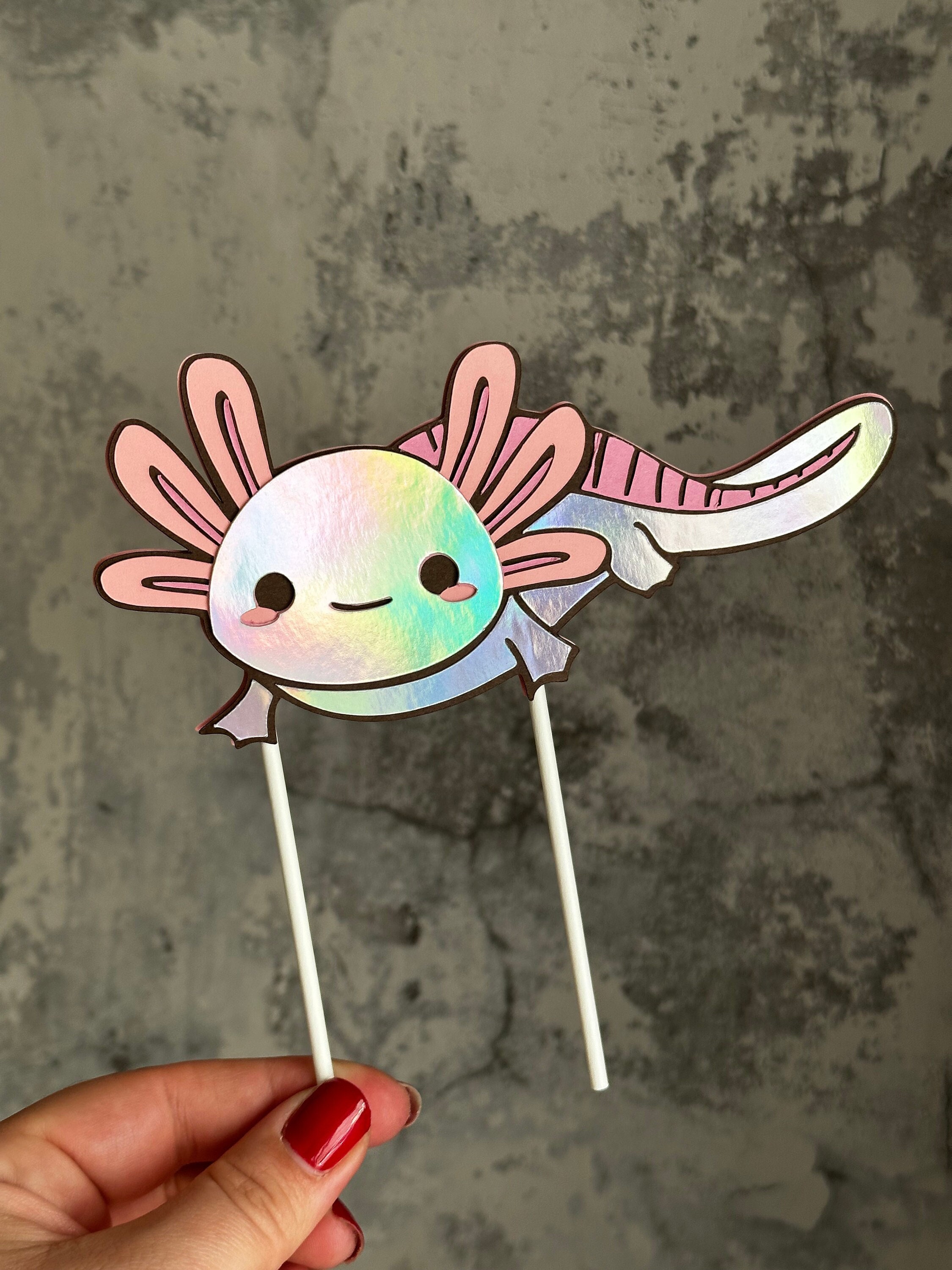 Axolotl Cake Topper Cute Animal Pink and Holographic Card - Etsy
