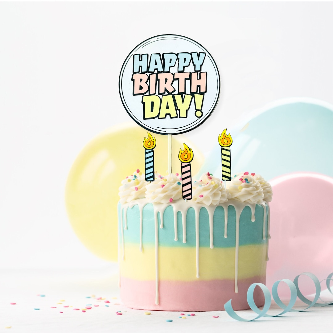 2D Comic Style Happy Birthday Cake Topper 2D Candles - Etsy UK