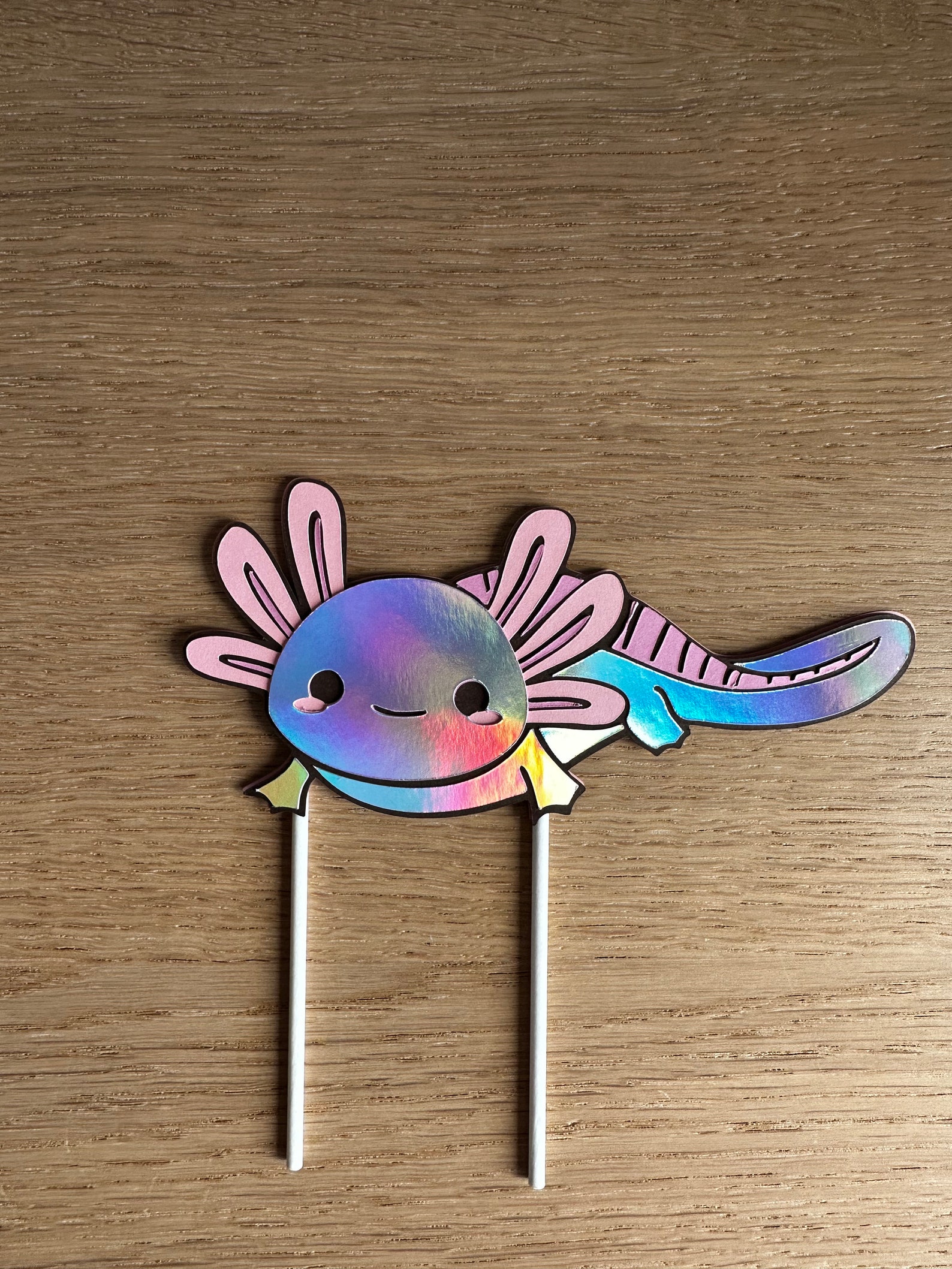 Axolotl Cake Topper Cute Animal Pink and Holographic Card - Etsy