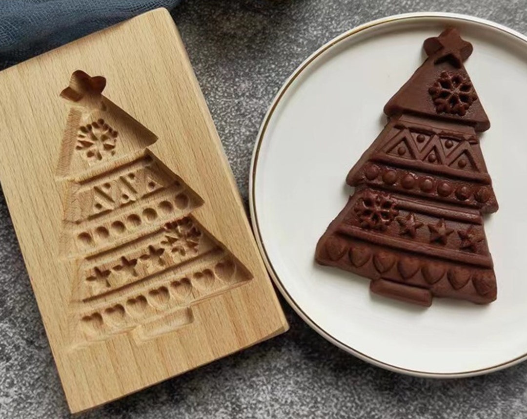 Christmas Tree Wooden Cookie Mold, Wood Cookie Stamp, Cookie Embosser ...