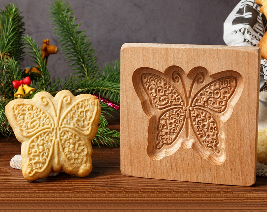 Wooden Butterfly Cookie Mold, Wood Cookie Stamp, Cookie Embosser for ...