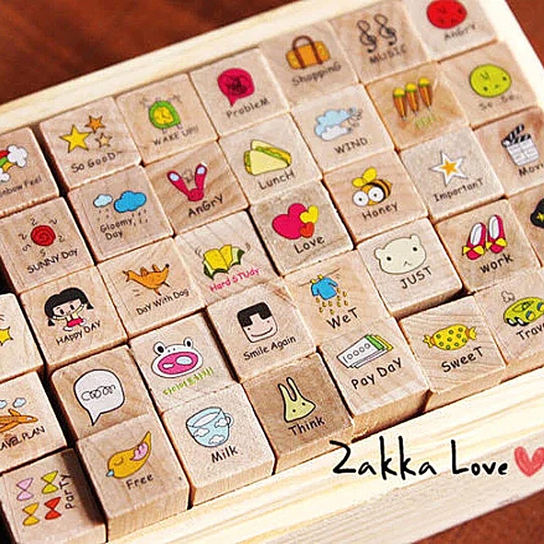 Happy Day Diary Stamp Set -- Wooden Rubber Stamp Set -- Korean Stamps ...