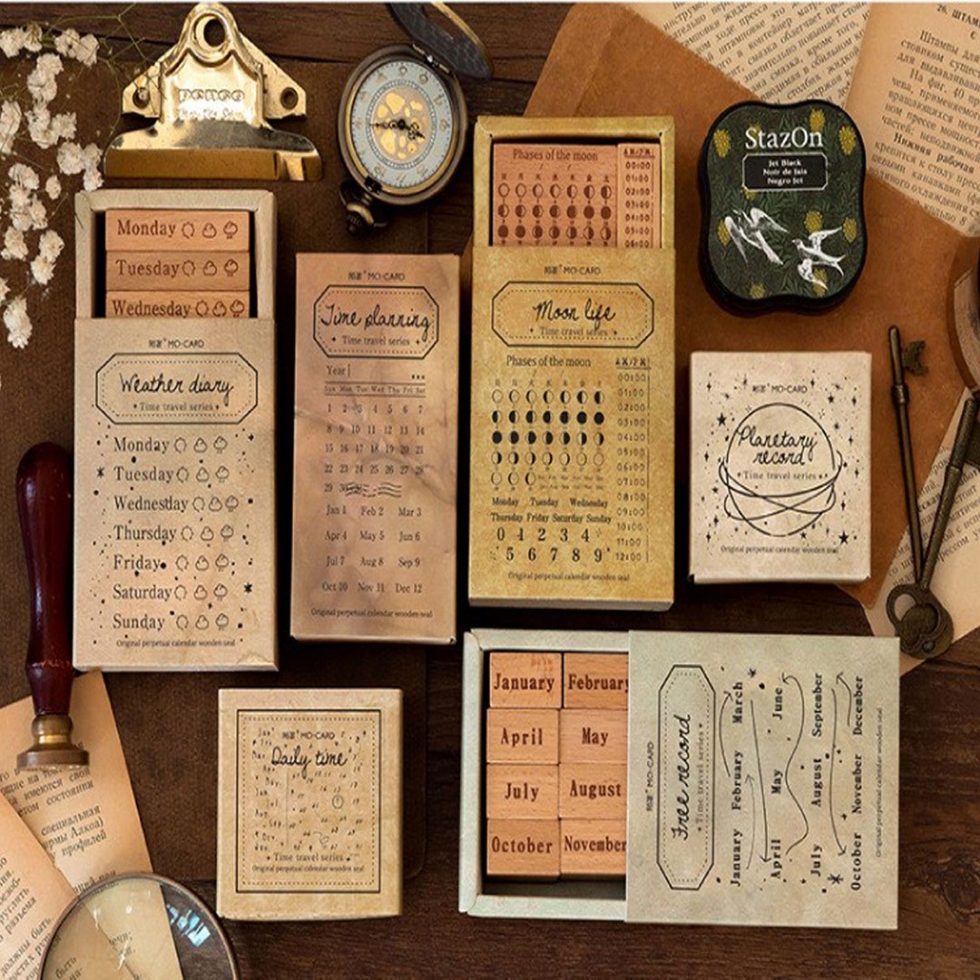 Wooden Rubber Stamps: Time Planning, Weather Diary, Moon Phases - Etsy