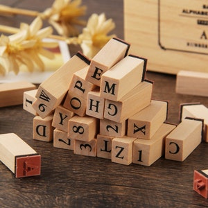 Alphabet & Number Wood Rubber Stamp Set - Capital Letter Stamp and Ink ...
