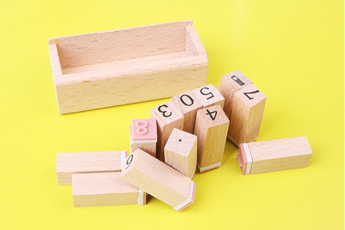 Number Stamp Set: Wooden Rubber Stamps, 12 Pcs - Etsy