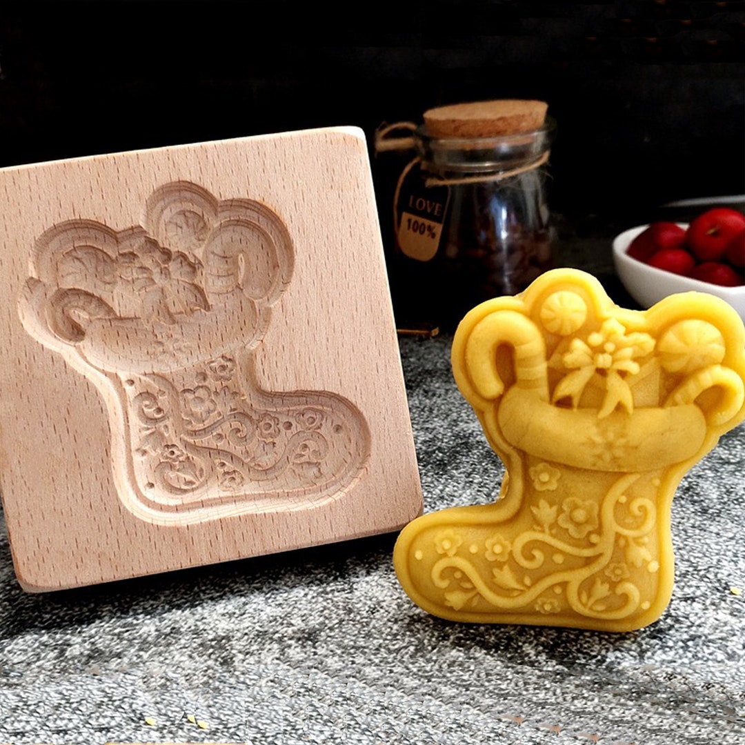 Sock Wooden Cookie Mold, Wood Cookie Stamp, Cookie Embosser for Cookies ...