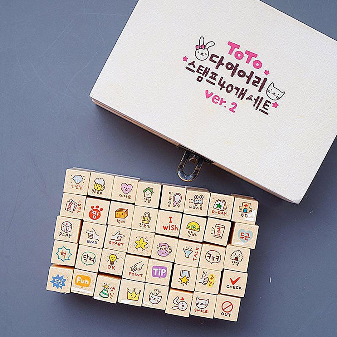 40 Pcs Korean Diary Stamp Set -- Wooden Rubber Stamp -- Deco Stamp ...