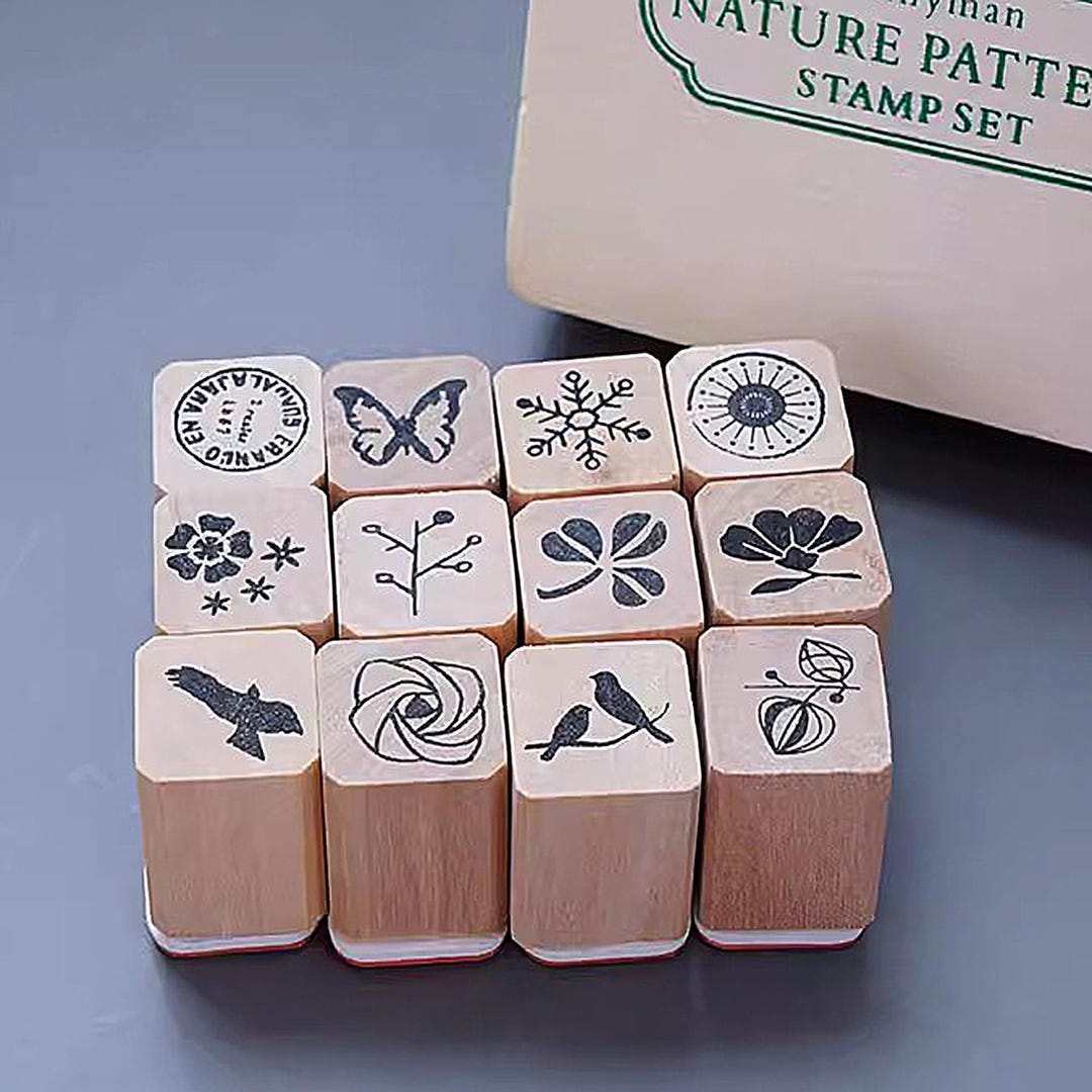 Korean Wooden Rubber Stamp Set: 12 Natural Diary Stamps - Etsy