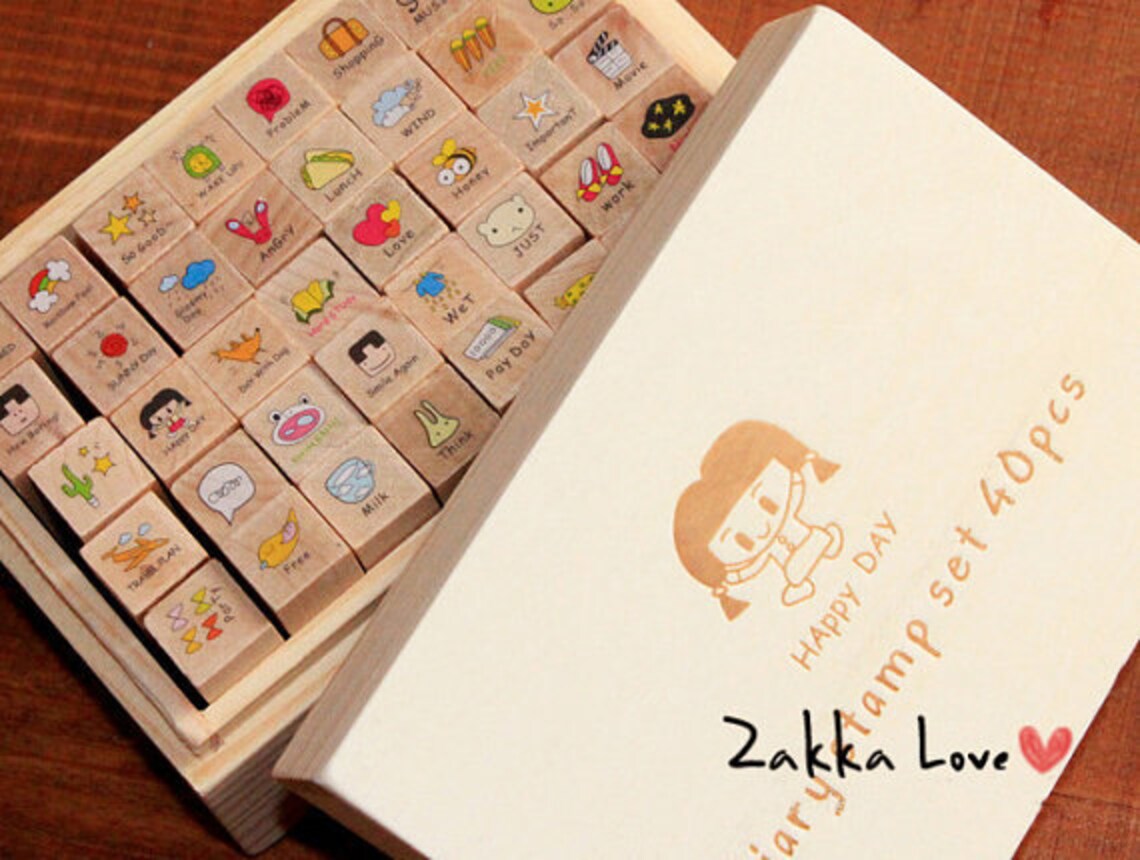 Happy Day Diary Stamp Set Wooden Rubber Stamp Set Korean - Etsy