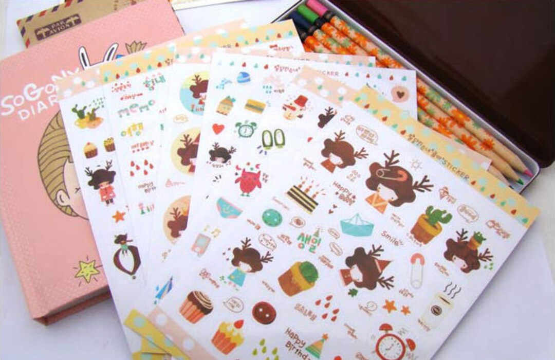 Korean Sticker Girl Stickers Deco Stickers Diary Stickers 6 Sheets in ...