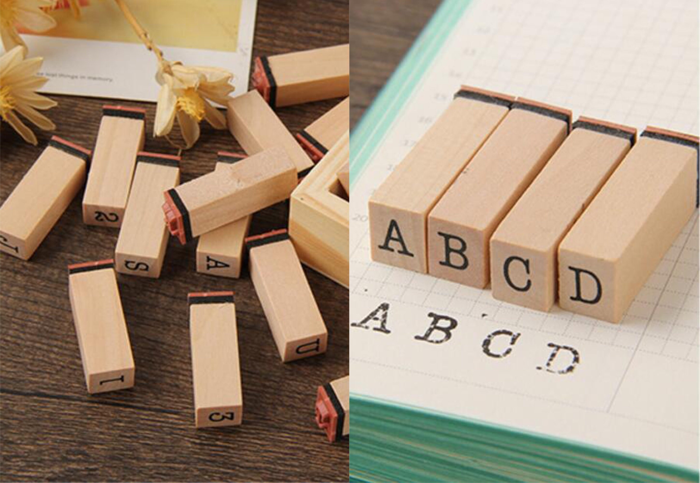 Alphabet & Number Stamps Wood Rubber Stamp With Capital | Etsy