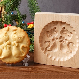 Wooden Cute Cats Cookie Mold, Wood Cookie Stamp, Cookie Embosser for ...