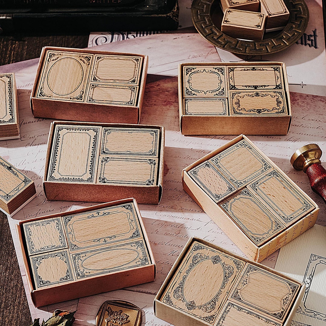 Vintage Frame Border Stamp Set(4 Style), Frame Themed Rubber Stamps ...