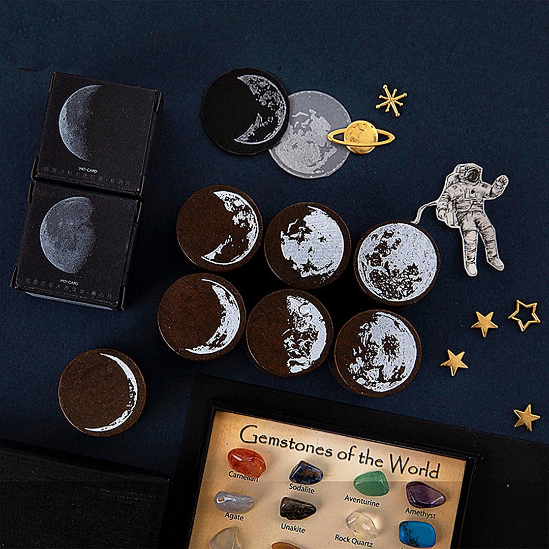 Vintage Moon Phases Stamp, Rubber Stamp, Wooden Stamp, Round Stamp With ...