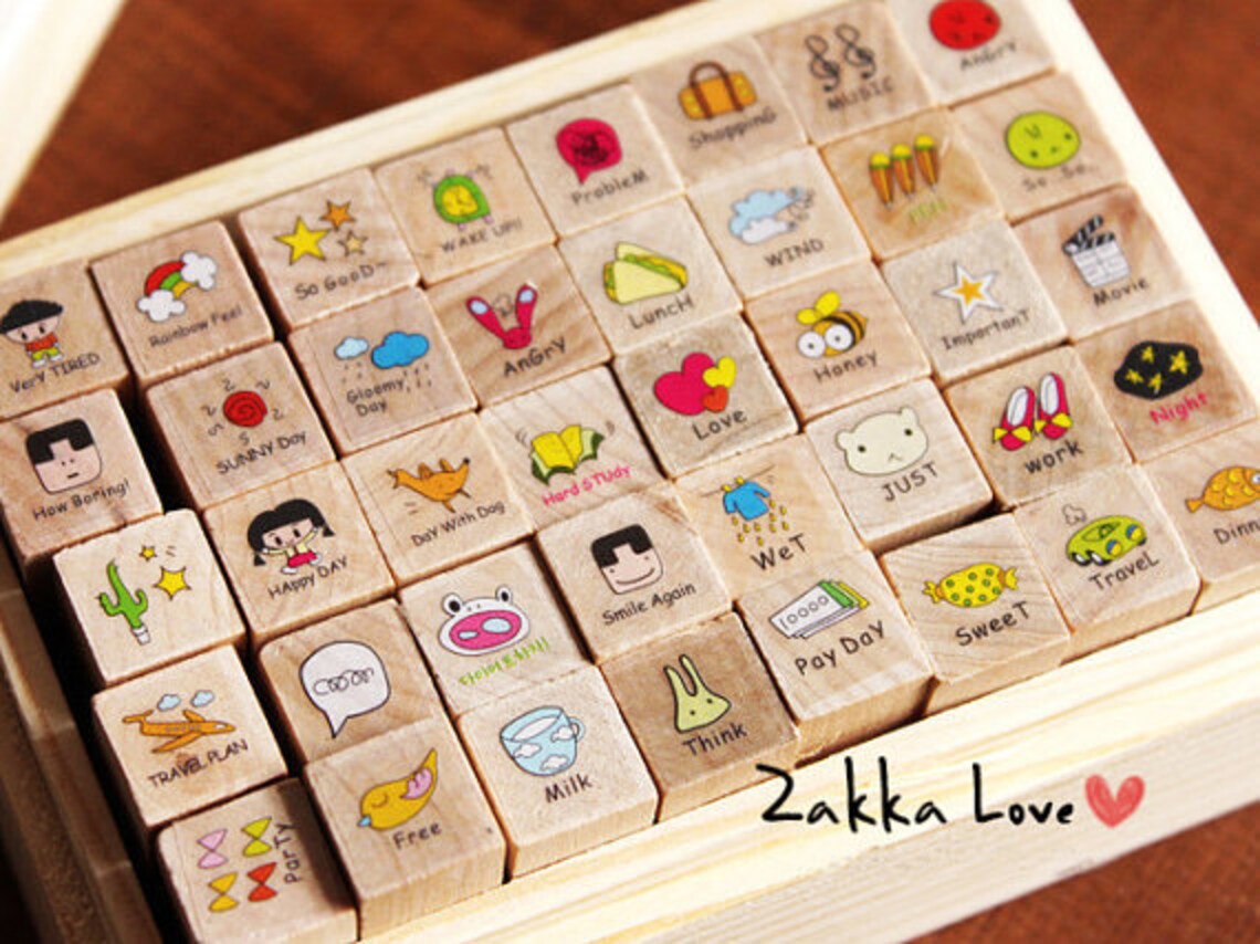 Happy Day Diary Stamp Set Wooden Rubber Stamp Set Korean - Etsy