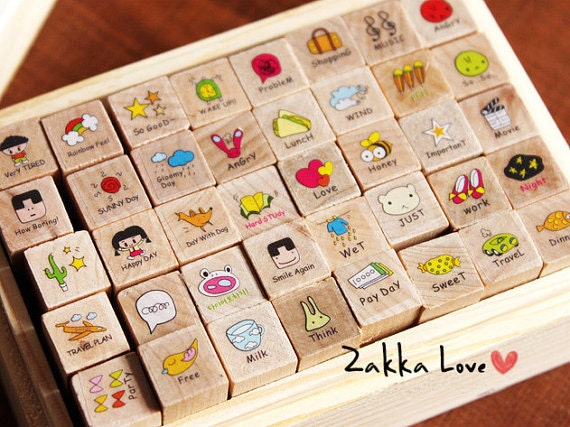 Happy Day Diary Stamp Set Wooden Rubber Stamp Set Korean - Etsy