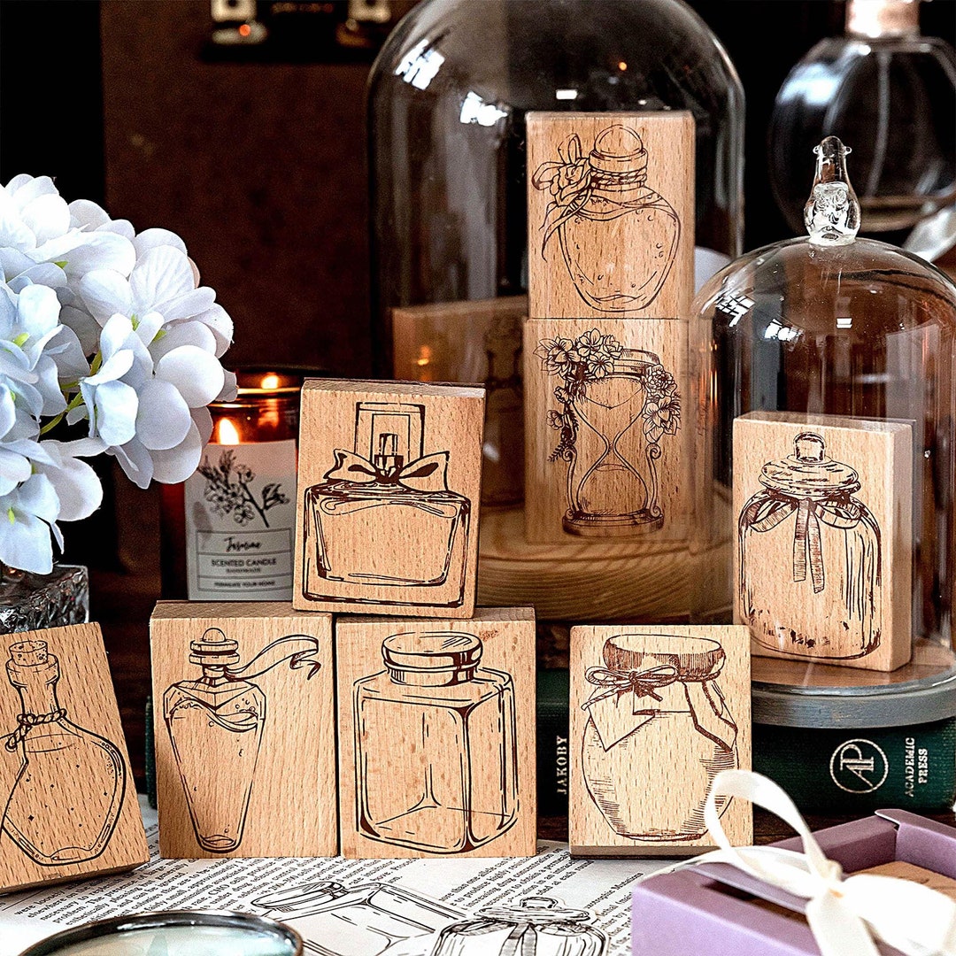 8 Styles Bottle Themed Stamp, Perfume Bottle Rubber Stamp, Diary Stamp ...