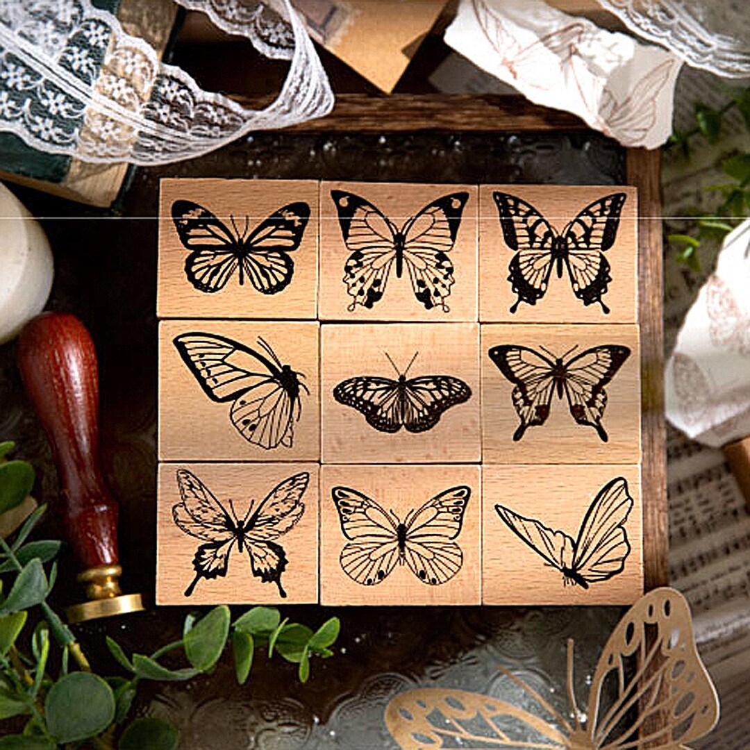 Butterfly Rubber Stamp Set (9 Pcs): Wood Scrapbook Stamps - Etsy