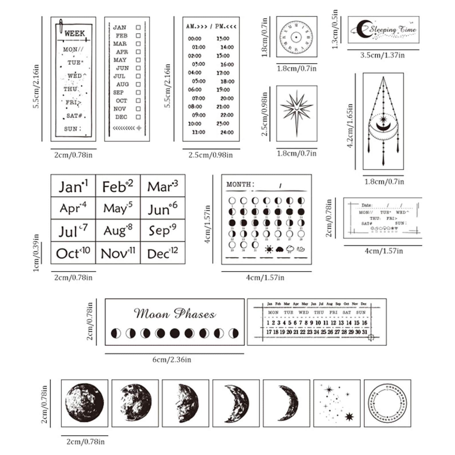 Vintage Planner Stamp Set (30 Pcs): Month, Week, Moon, Journal - Etsy