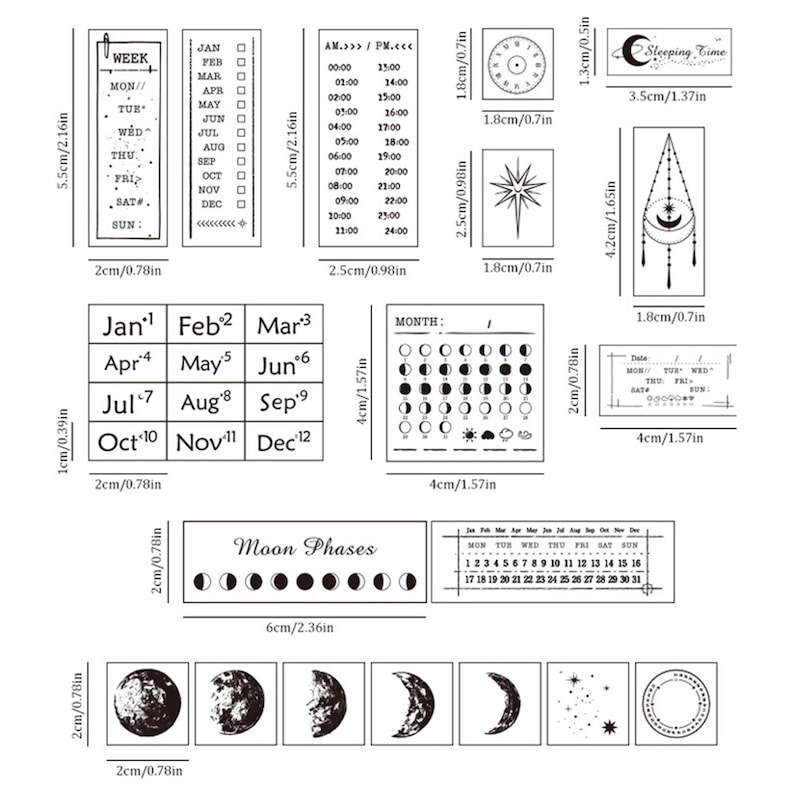Vintage Planner Stamp Set (30 Pcs): Month, Week, Moon, Journal - Etsy